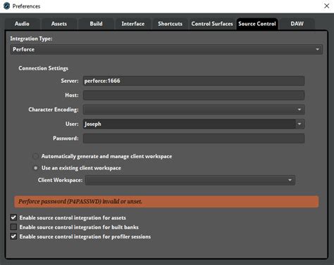 The Source Control Tab Perforce
