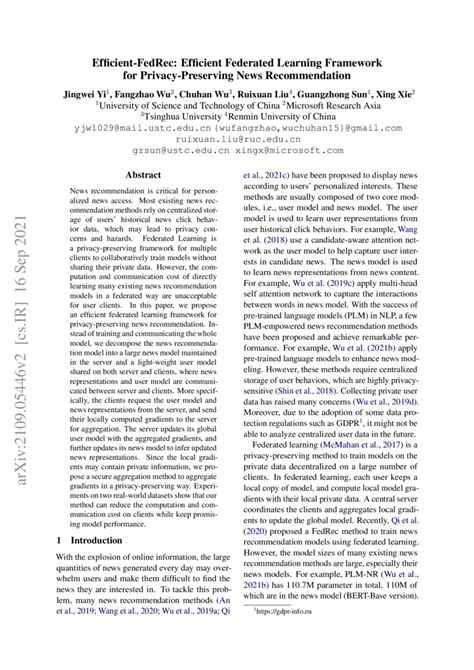efficient fedrec efficient federated learning framework for privacy