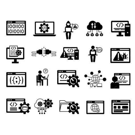 premium vector black set of programming and coding icons