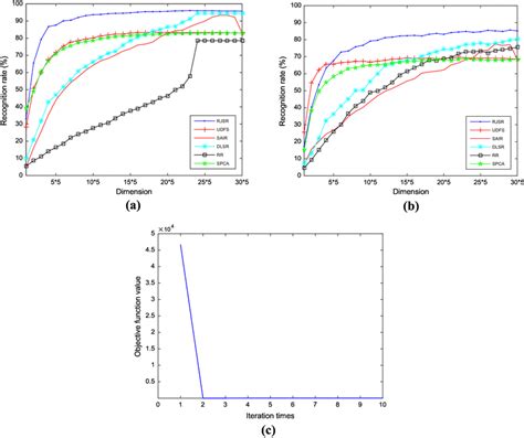 a the average recognition rates versus the dimensions of different