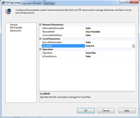sql server integration services ssis send file using ftp task in