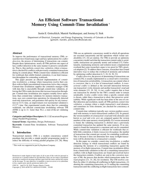 Pdf An Efficient Software Transactional Memory Using Commit Time