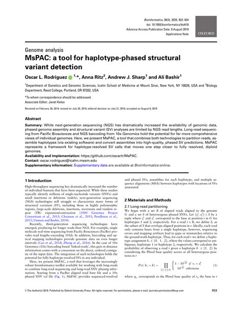Pdf Mspac A Tool For Haplotype Phased Structural Variant Detection