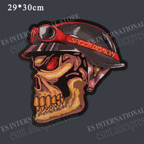 대형 자수 12 인치 속도 악마 불꽃 눈 유리 육군 모자 해골 패치 자켓 백 조끼 오토바이 바이커용 Aliexpress
