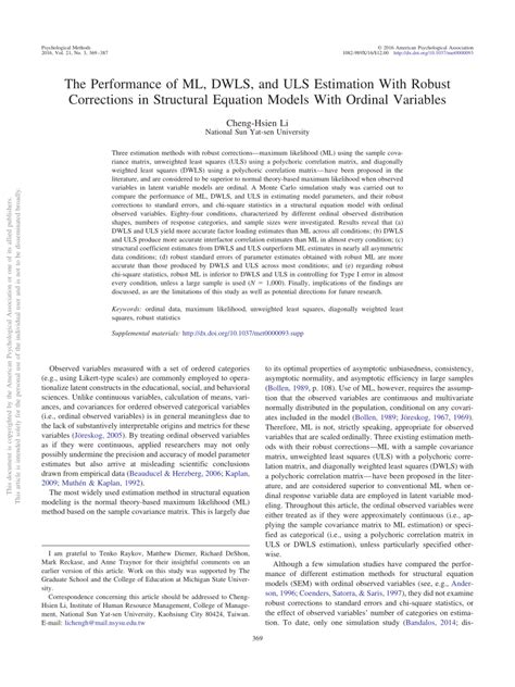 The Performance Of Ml Dwls And Uls Estimation With Robust Corrections In Structural Equation