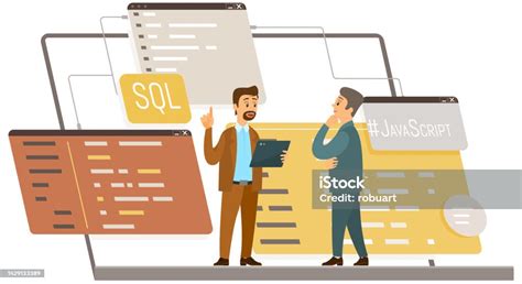 프로그래머 엔지니어링 및 코딩 컴퓨터에서 웹 개발에 종사하는 프로그래머 집합 개발에 대한 스톡 벡터 아트 및 기타 이미지