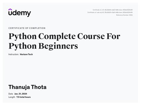 Thanuja Thota On Linkedin Thankyou Horizontech Udemycertificate Pythonprogramming 2024goals