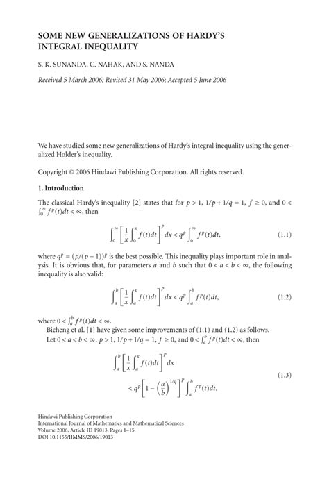 Pdf Some New Generalizations Of Hardys Integral Inequality