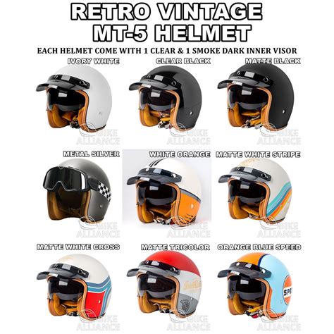 Ready Stock Retro Vintage Dot Mt 5 Helmet With Inner Visor Vintage