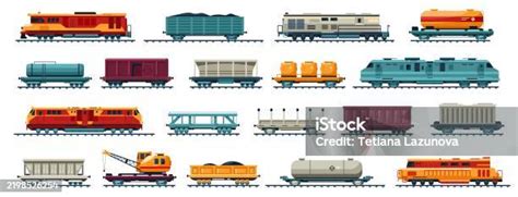 화물 기관차 화물 철도 기차 및 석탄 운송 왜건 철도 무거운 운송 차량 무거운 물품 운송 화물 물류 개념 벡터 절연 세트 개념에 대한 스톡 벡터 아트 및 기타 이미지