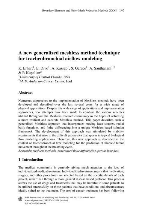 Pdf A New Generalized Meshless Method Technique For Tracheobronchial Airflow Modeling