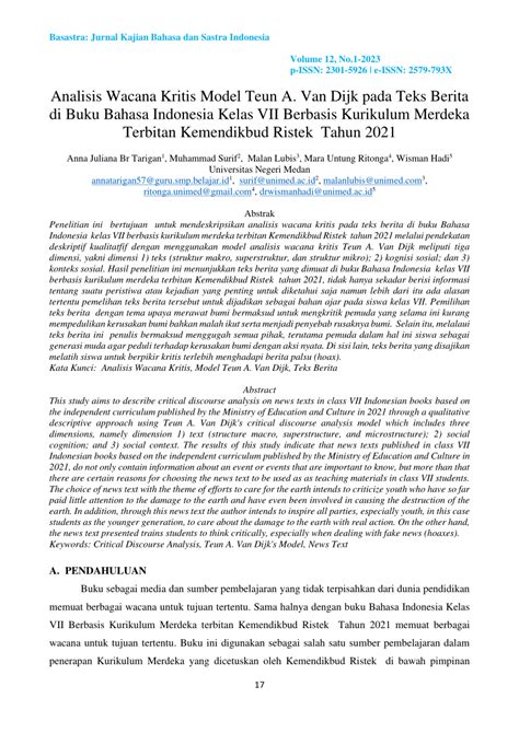 Pdf Analisis Wacana Kritis Model Teun A Van Dijk Pada Teks Berita Di Buku Bahasa Indonesia