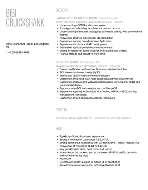 Javascript Resume Samples Velvet Jobs