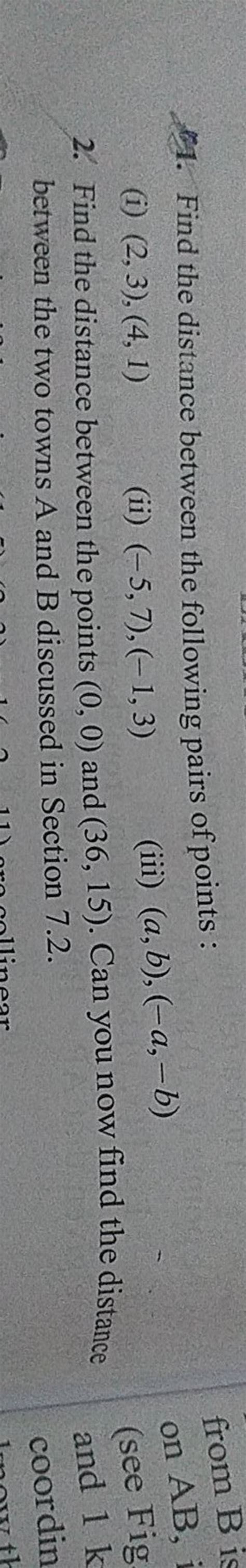 Find The Distance Between The Following Pairs Of Points Iii A B