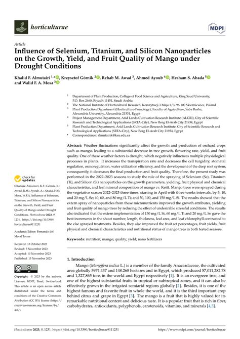 Pdf Influence Of Selenium Titanium And Silicon Nanoparticles On The