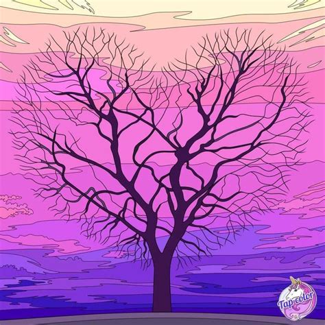Purple Sunset Tree Drawing