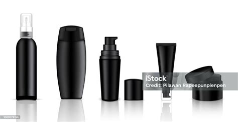 현실적인 블랙 화장품 비누 샴푸 크림 스프레이 병 설정 배경 그림을 모의 0명에 대한 스톡 벡터 아트 및 기타 이미지 0명 개체 그룹 검은색 Istock