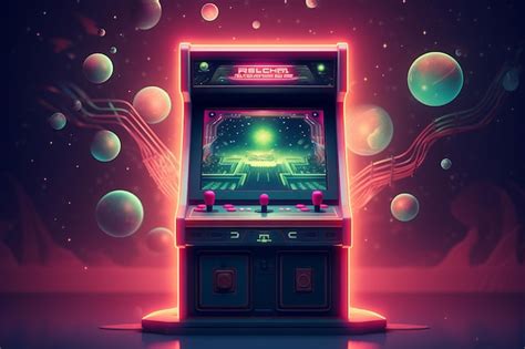 Premium Ai Image Retro Arcade Game Machine Beautiful Illustration