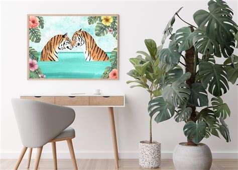Tigers Art Print Tiger Painting Tropical Wall Art Summer Artwork