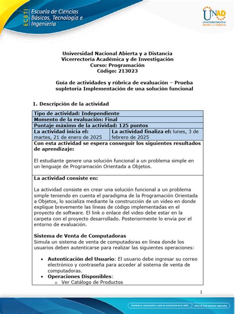 Guía De Actividades Y Rúbrica De Evaluación Etapa 5 Implementación De Una Solución Funcional