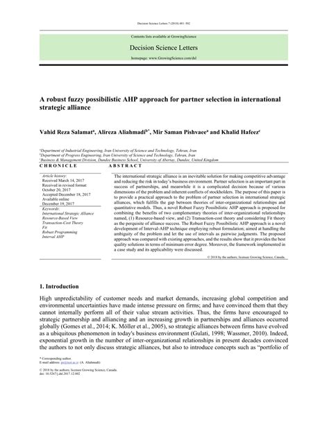 pdf a robust fuzzy possibilistic ahp approach for partner selection