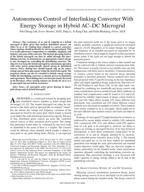 Autonomous Control Of Interlinking Converter With Energy Storage In Hybrid Ac Dc Microgrid Pdf