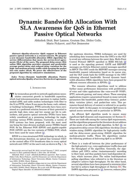 Pdf Dynamic Bandwidth Allocation With Sla Awareness For Qos In