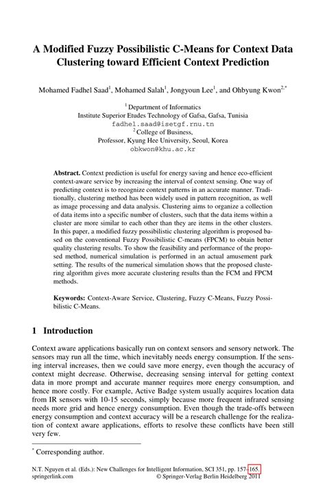 Pdf A Modified Fuzzy Possibilistic C Means For Context Data Clustering Toward Efficient