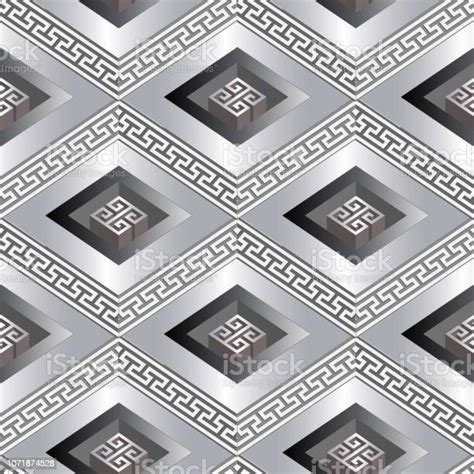 3d 형상 현대 벡터 그리스 완벽 한 패턴입니다 화려한 꽃무늬 표면 추상적인 배경입니다 실버 장식 유행 배경을 반복 합니다 기와 고 대 장식 그리스 키 구불구불 지그재그로