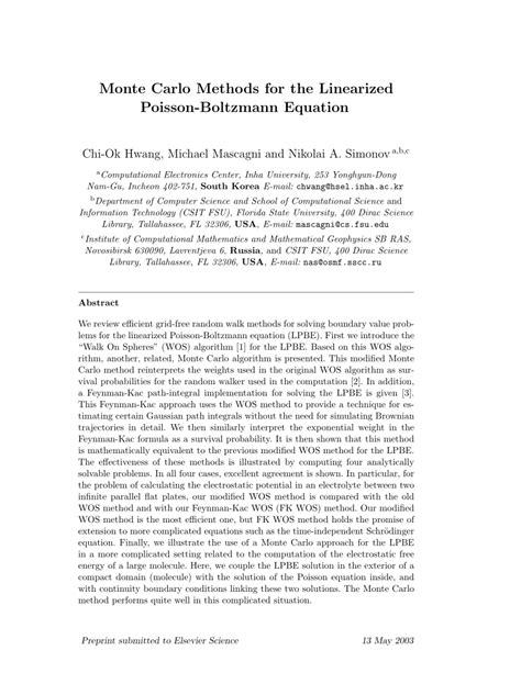 Pdf Monte Carlo Methods For The Linearized Poisson Boltzmann Equation