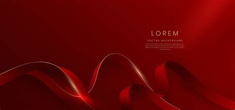 추상 3d 골드 곡선 빨간색 리본은 조명 효과가있는 빨간색 배경에 있으며 텍스트를위한 복사 공간으로 반짝입니다 럭셔리 디자인 스타일 빨강에 대한 스톡 벡터 아트 및 기타