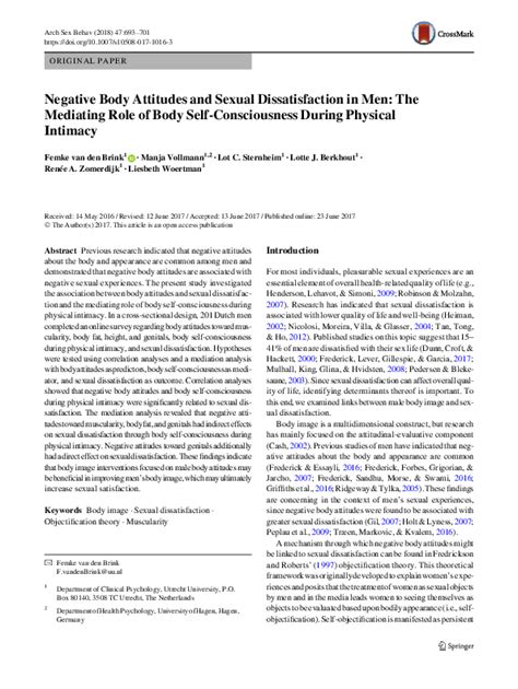 Pdf Negative Body Attitudes And Sexual Dissatisfaction In Men The