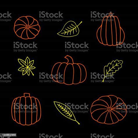 검은 색 배경에 호박과 밝은 벡터 그림 할로윈 윤곽선 도면입니다 10월에 대한 스톡 벡터 아트 및 기타 이미지 10월 가을 개체 그룹 Istock