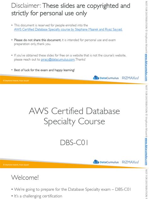 Aws Certified Database Specialty Slides V13 Pdf No Sql Computing