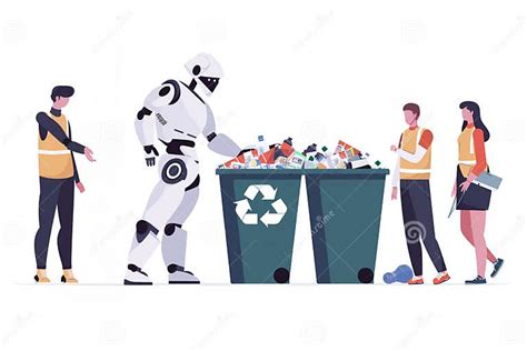 robot and people sorting garbage human and robot collaboration illustration generative ai