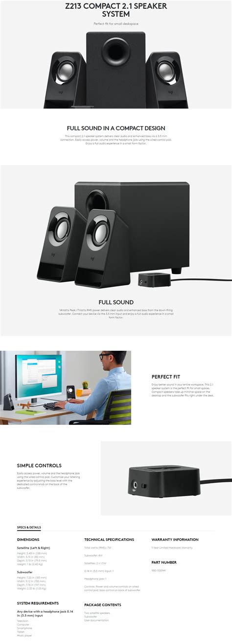Logitech Z213 Compact 2 1 Full Sound Speaker System