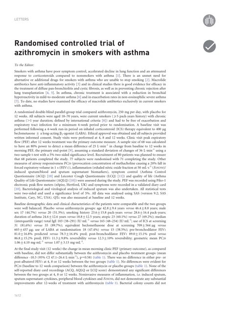 Pdf Randomised Controlled Trial Of Azithromycin In Smokers With Asthma