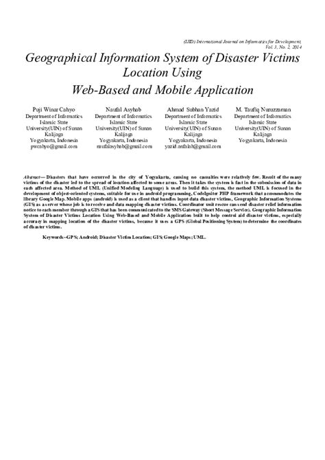 Pdf Geographical Information System Of Disaster Victims Location Using Web Based And Mobile