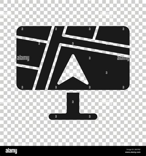 Computer Navigation Icon In Flat Style Monitor Pin Gps Vector Illustration On White Isolated