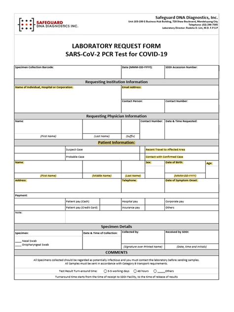Laboratory Request Form Sddi Seed Pasay Pdf Medicine Health Care