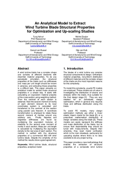 Pdf An Analytical Model To Extract Wind Turbine Blade Structural
