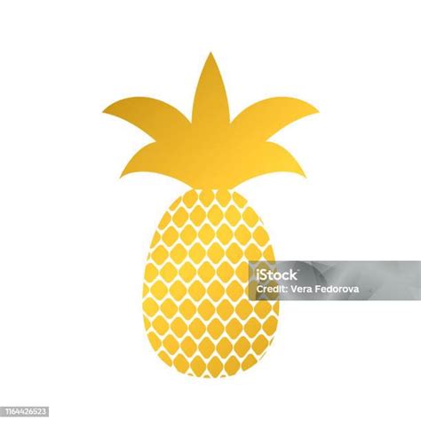 흰색에 고립 된 골드 파인애플 아이콘 황금 열대 과일 벡터 그림입니다 로고 디자인 포스터 배너 초대장 벽 예술 전단지 T짧은 머그잔 등을위한 템플릿을 편집하기 쉽습니다 0