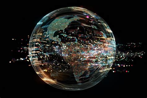 A Digital Representation Showcases An Abstract Globe Featuring Interconnected Stock Market Data