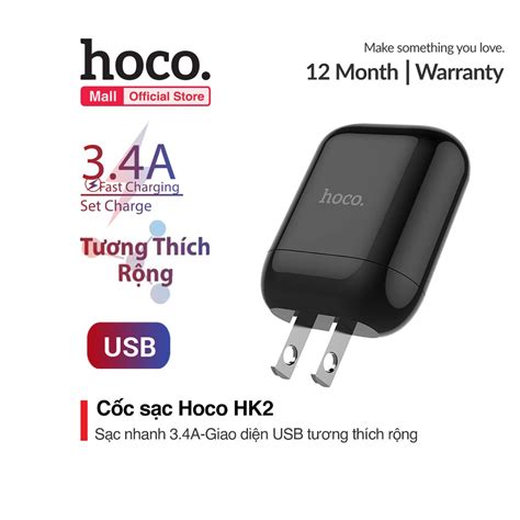Củ sạc Hoco HK2 sạc nhanh 3 4A chân cắm dẹt hổ trợ cho nhiều thiết bị sạc qua cổng USB Shopee