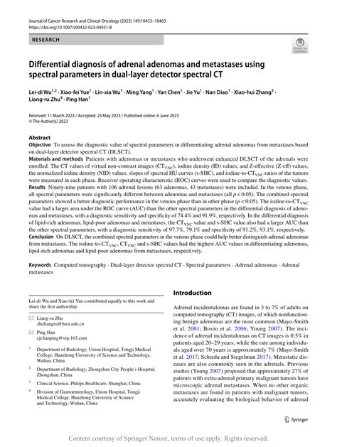 Pdf Differential Diagnosis Of Adrenal Adenomas And Metastases Using Spectral Parameters In