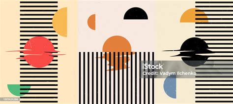 벡터 그림입니다 초현실적 인 태양 장면 중반 세기 현대 그래픽 미니멀 한 풍경 세트 추상적인 모양과 선입니다 포스터 책 표지 브로셔 잡지 기프트 카드 디자인 요소 일출에