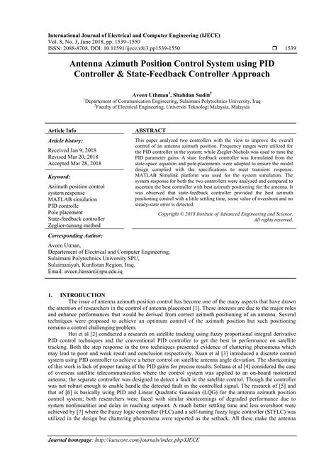 Antenna Azimuth Position Control System Using Pidcontroller And State