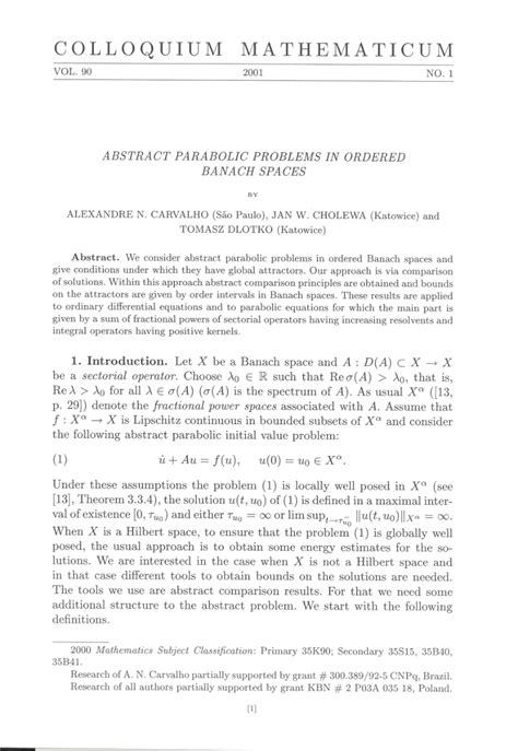 Pdf Abstract Parabolic Problems In Ordered Banach Spaces