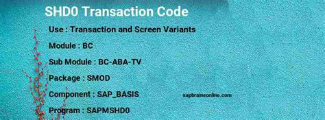 SHD SAP Tcode For Transaction And Screen Variants