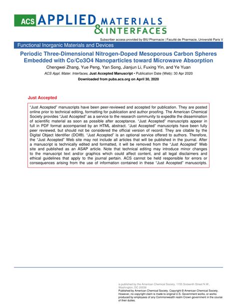 Pdf Periodic Three Dimensional Nitrogen Doped Mesoporous Carbon
